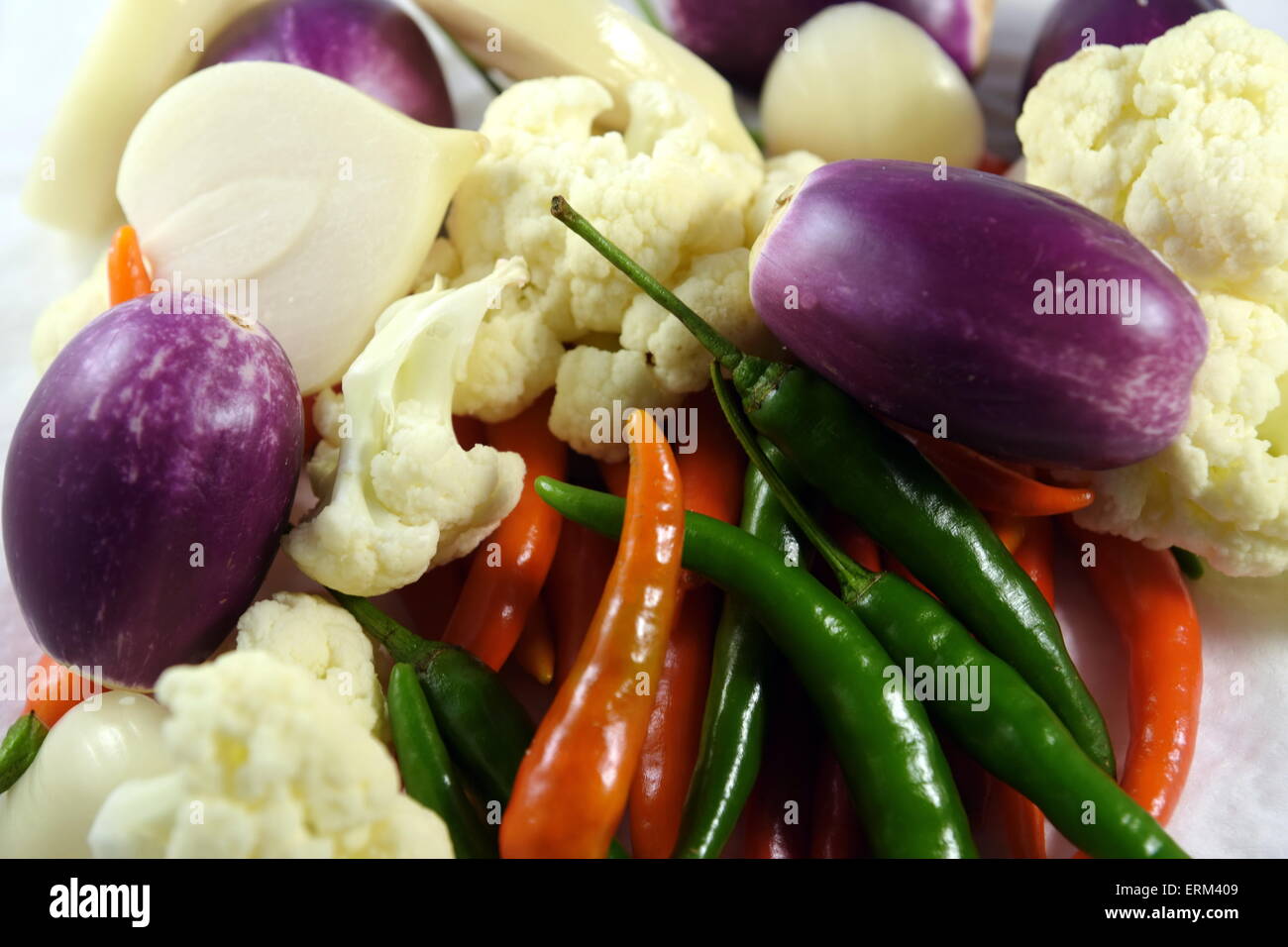Mix of colorful Vegetables ready for Pickles Stock Photo - Alamy