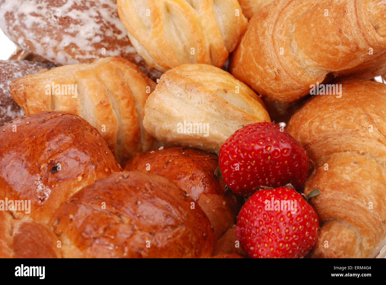 Background from various buns and strawberry Stock Photo - Alamy