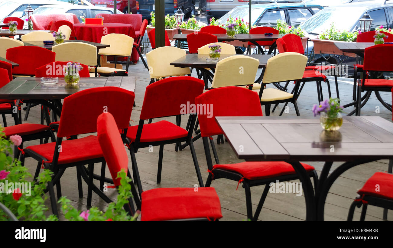 Interior of a summer open-air cafe Stock Photo - Alamy