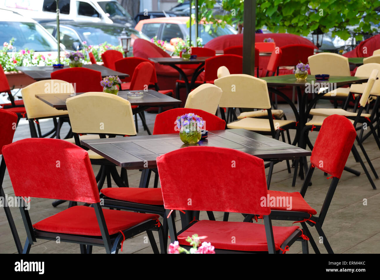 Interior of a summer open-air cafe Stock Photo - Alamy