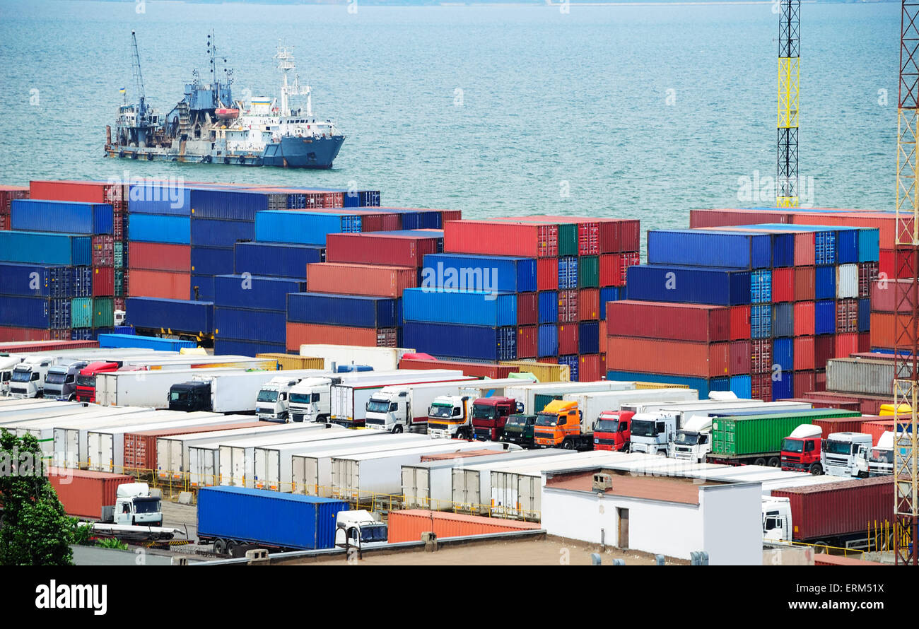 Port warehouse with containers and industrial cargoes Stock Photo - Alamy