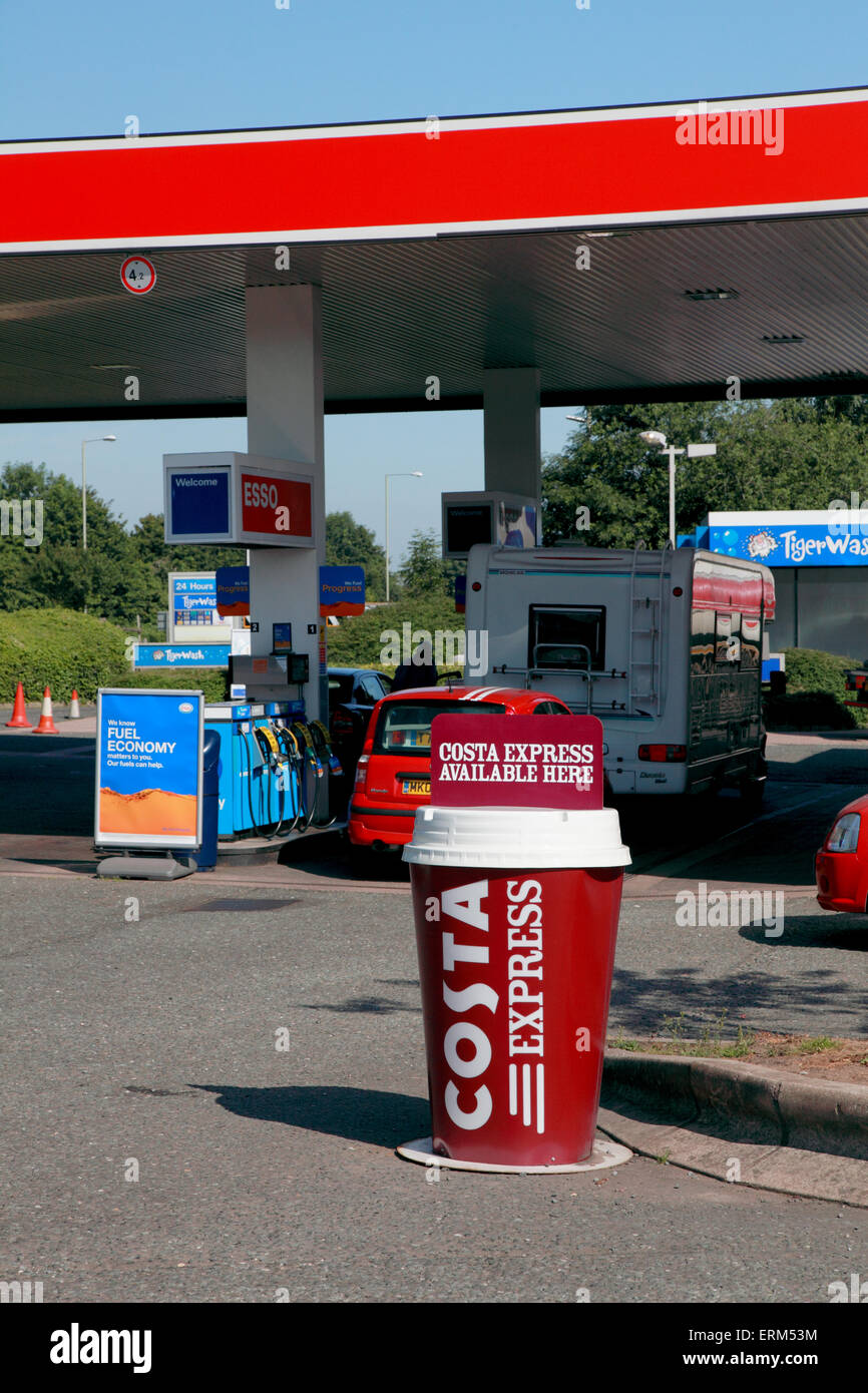 A petrol station advertising the availability of Costa Express Stock ...