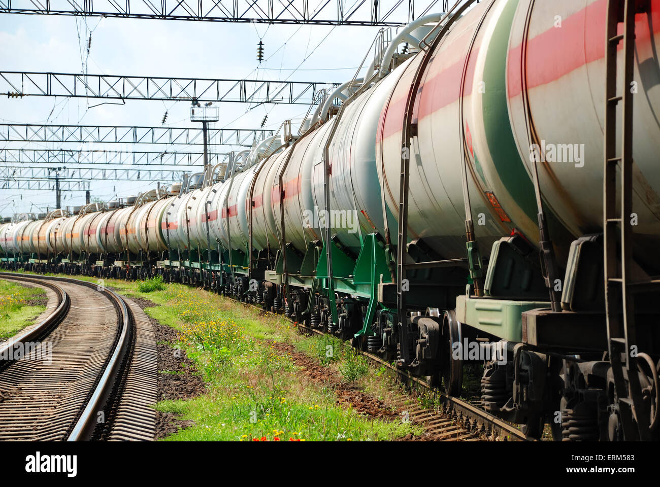 Set of tanks with oil and fuel transport by rail Stock Photo - Alamy