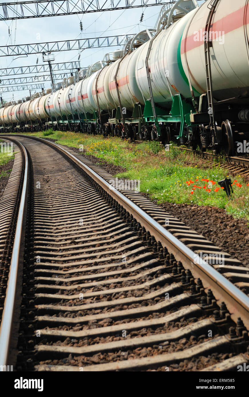 Set of tanks with oil and fuel transport by rail Stock Photo - Alamy