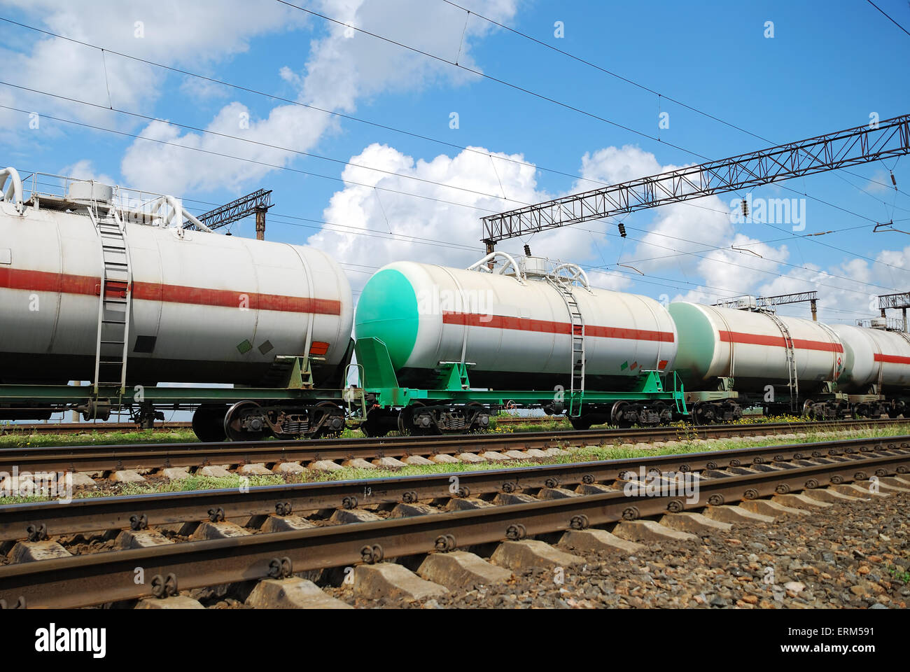 Set of tanks with oil and fuel transport by rail Stock Photo - Alamy