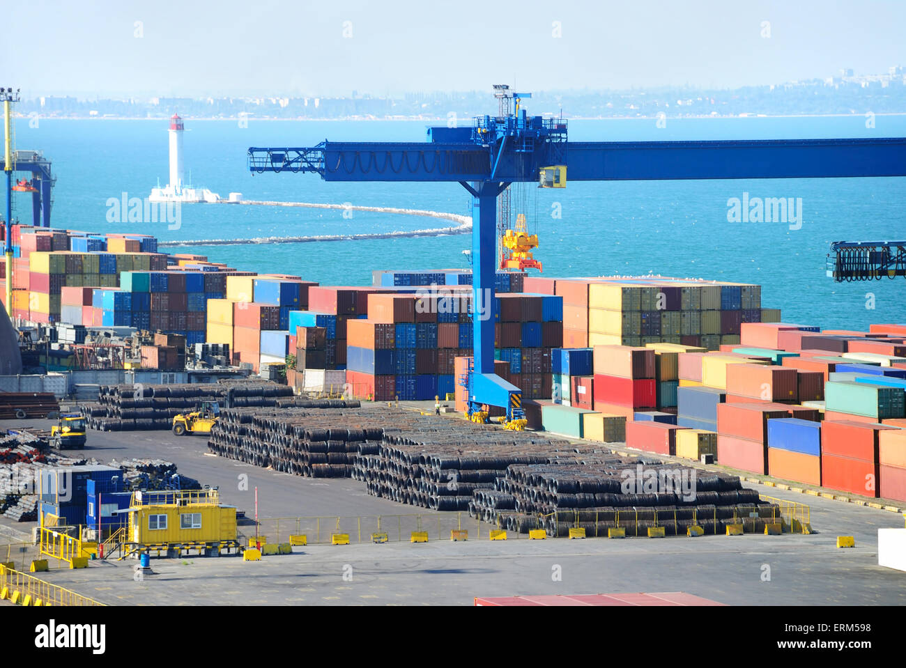 Port warehouse with containers and industrial cargoes Stock Photo - Alamy