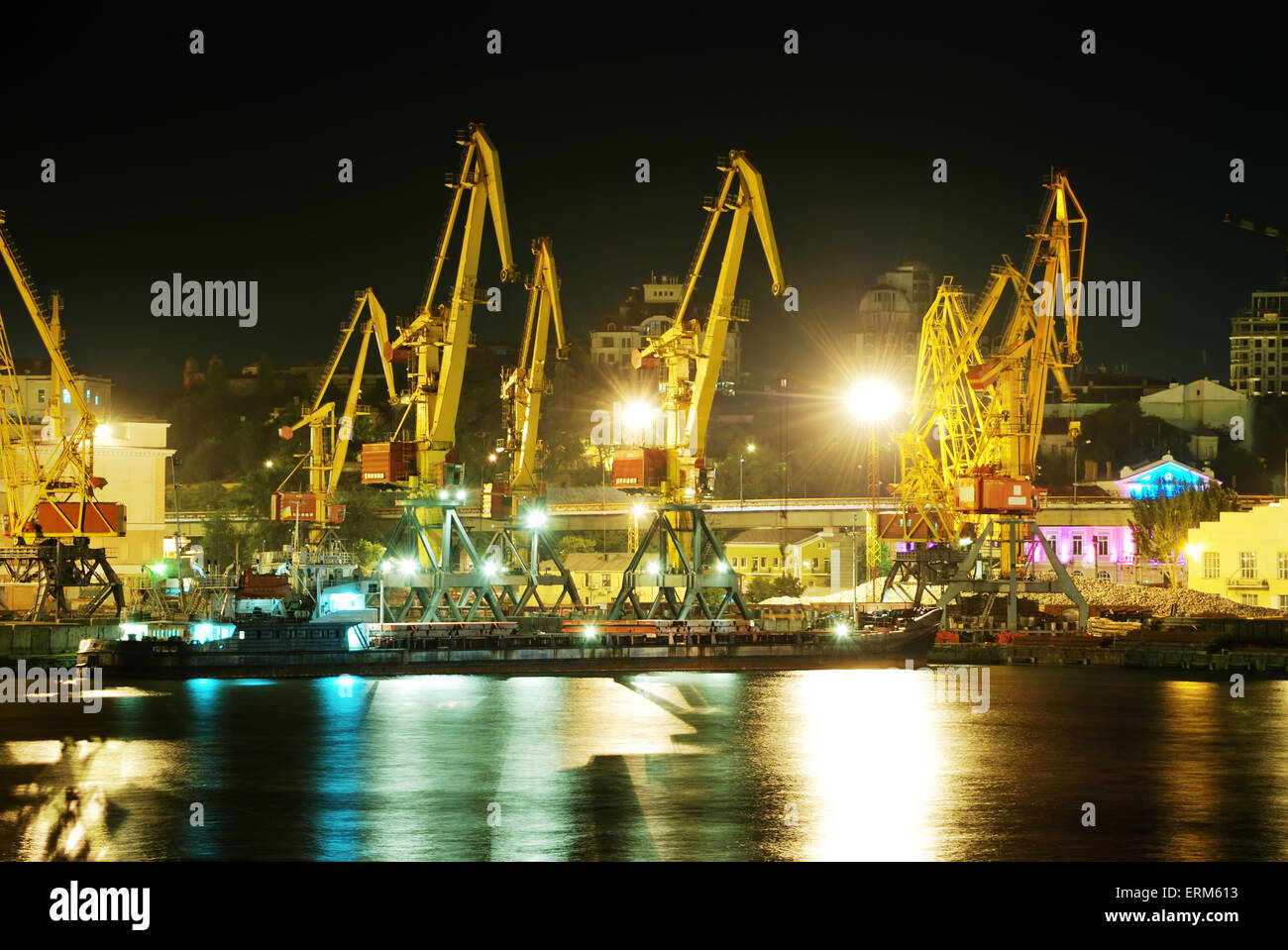 ship and the port at night Stock Photo - Alamy