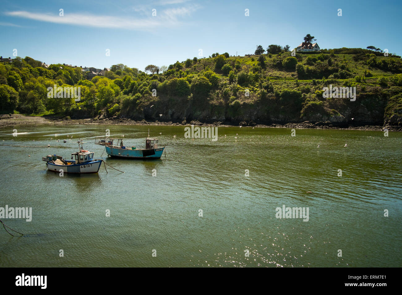 View of two boats moored at Lower Fishguard, Pembrokeshire, Wales Stock ...