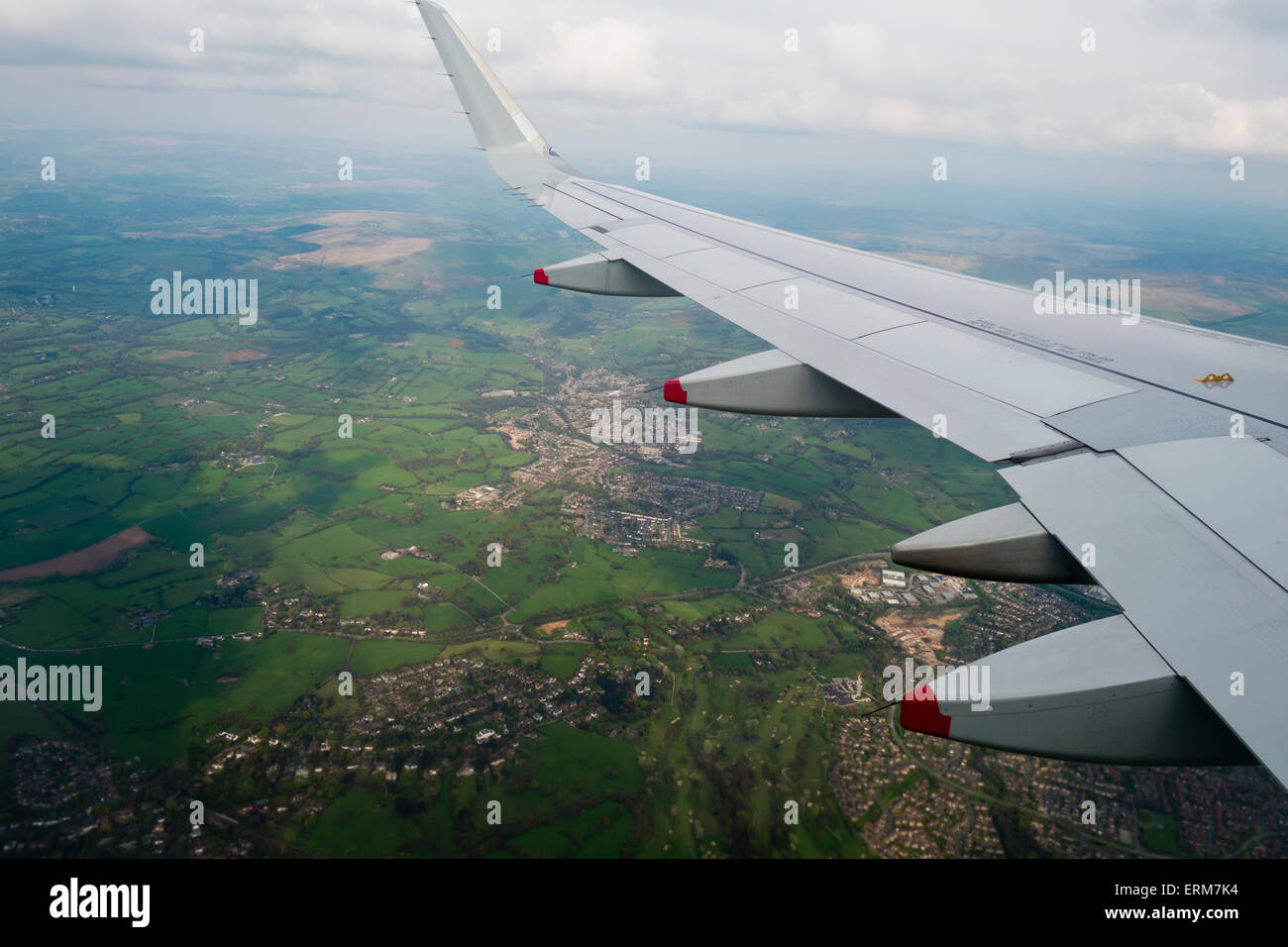 Arrival at London Heathrow airport a view through the window flying ...