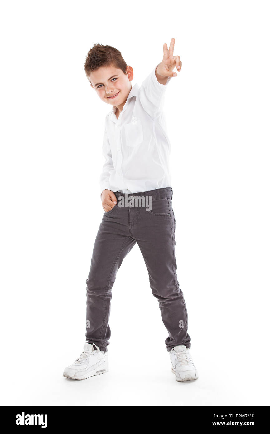 standing young cool boy isolated over white background Stock Photo - Alamy