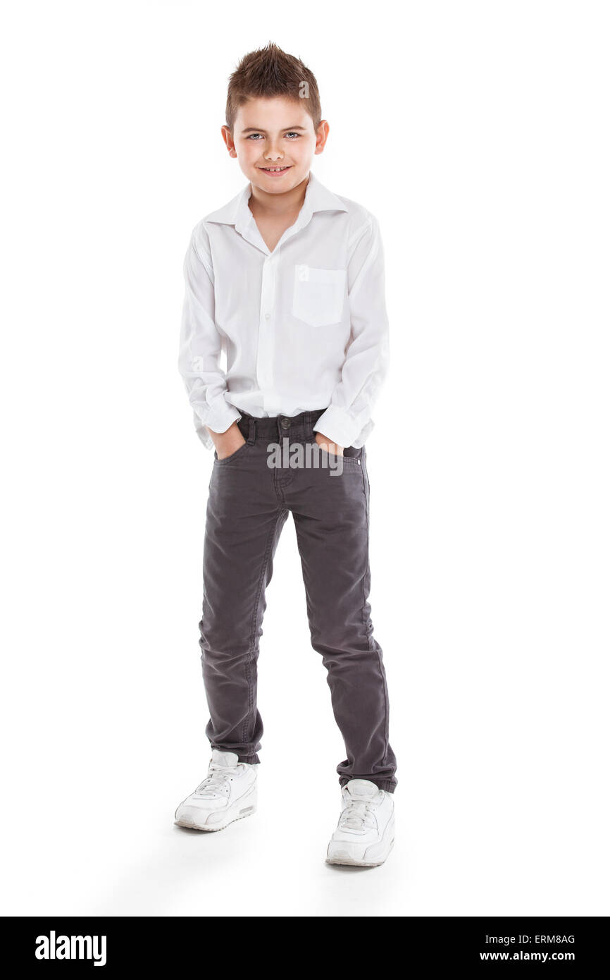 standing young cool boy isolated over white background Stock Photo - Alamy