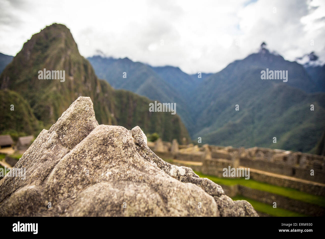 Peru - Incan - Machu Picchu - Modeled Rock depicting Wayna Picchu Stock ...