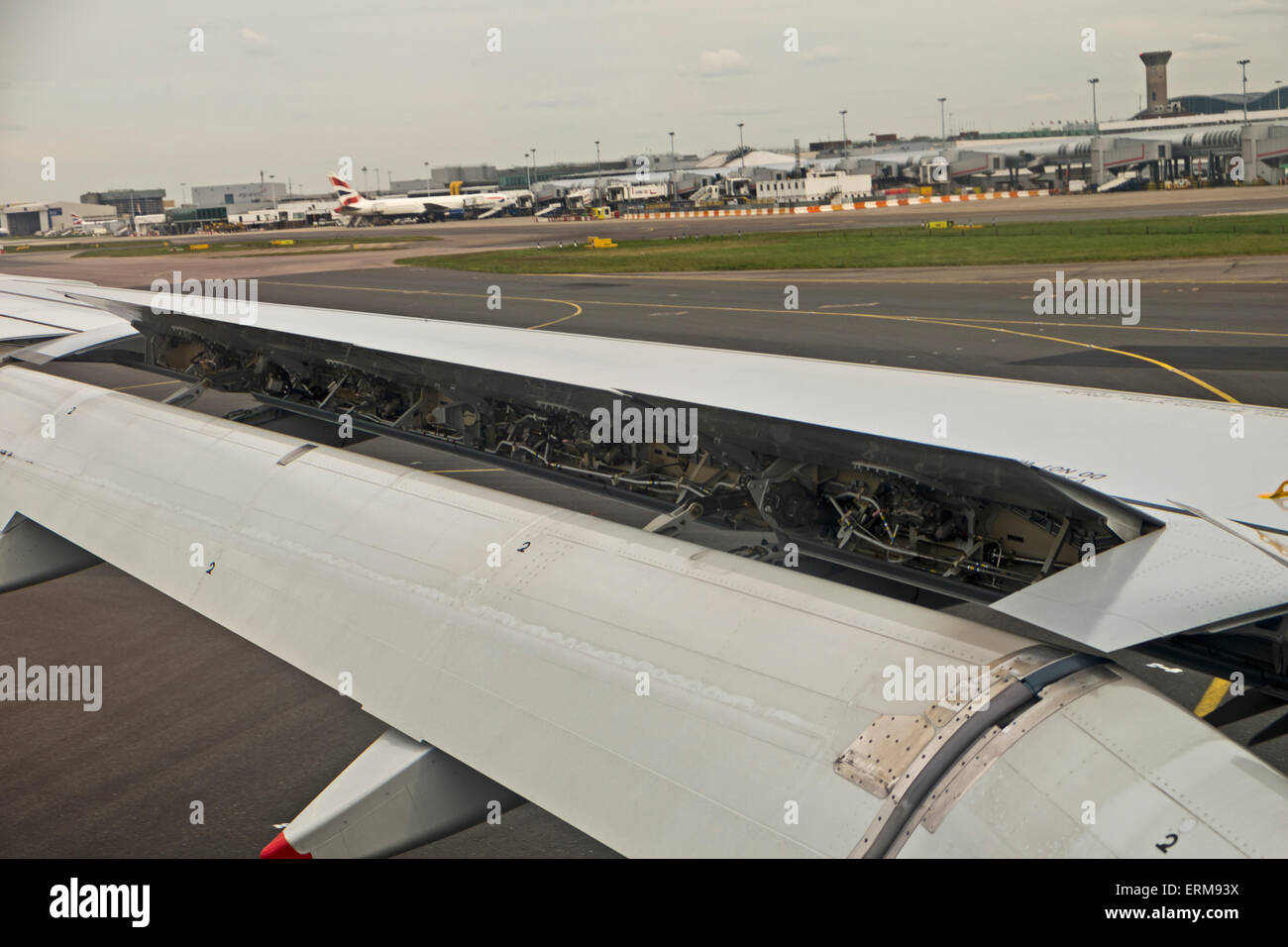 Arrival at London Heathrow airport a view through the window Stock ...