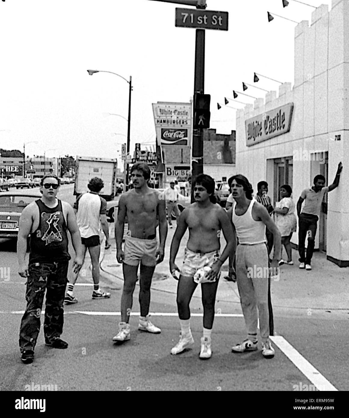 Chicago, Illinois 6-28-1986 Groups of local white jeer at a group of ...