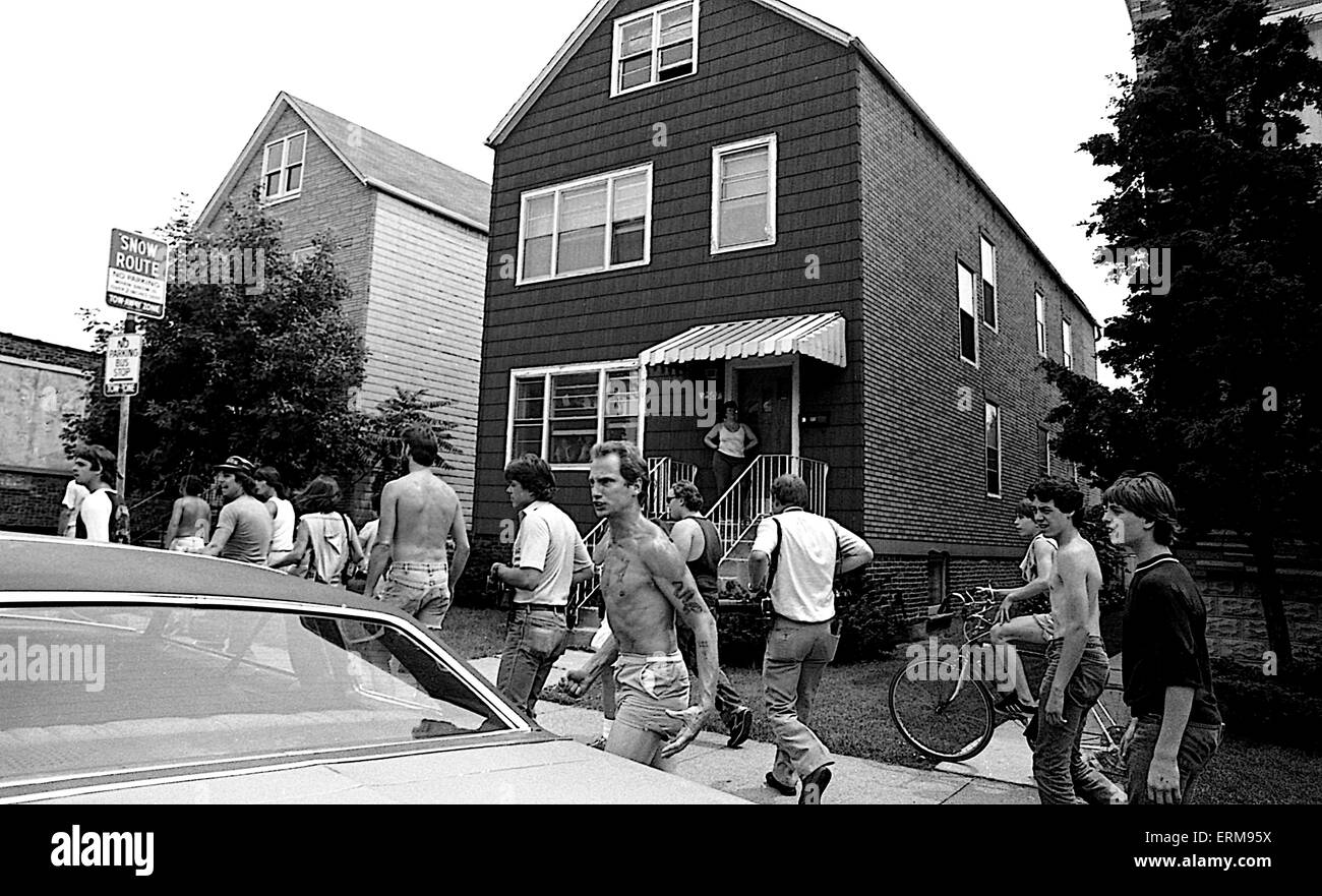 Chicago, Illinois 6-28-1986 Groups of local white jeer at a group of ...