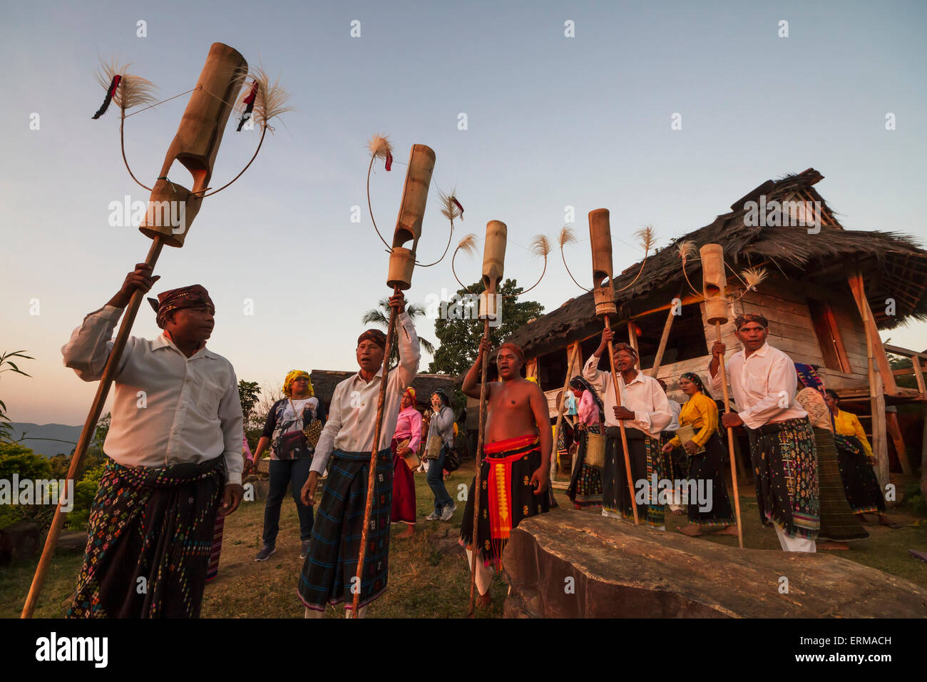 Manggarai men performing a traditional dance with poles hi-res stock ...