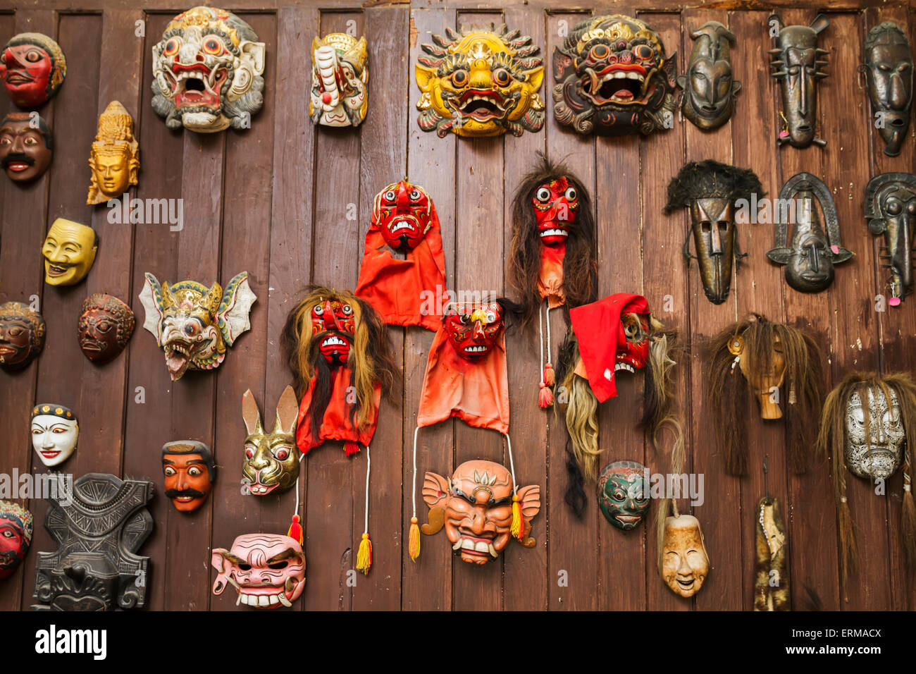 Masks on display at Saptohoedojo Art Gallery, Yogyakarta, Java Island ...