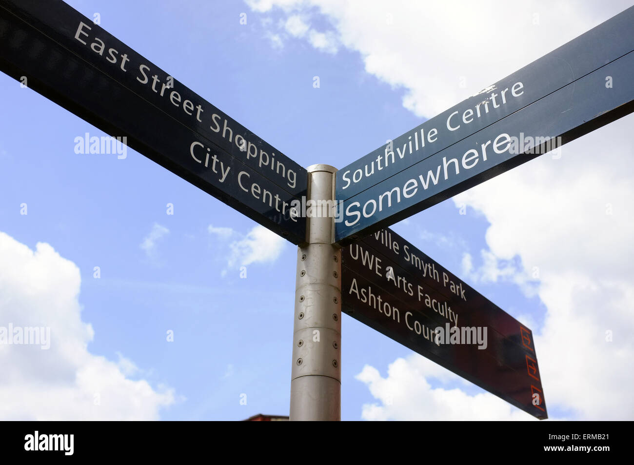 A pedestrian signpost directing tourists to landmarks and attractions ...