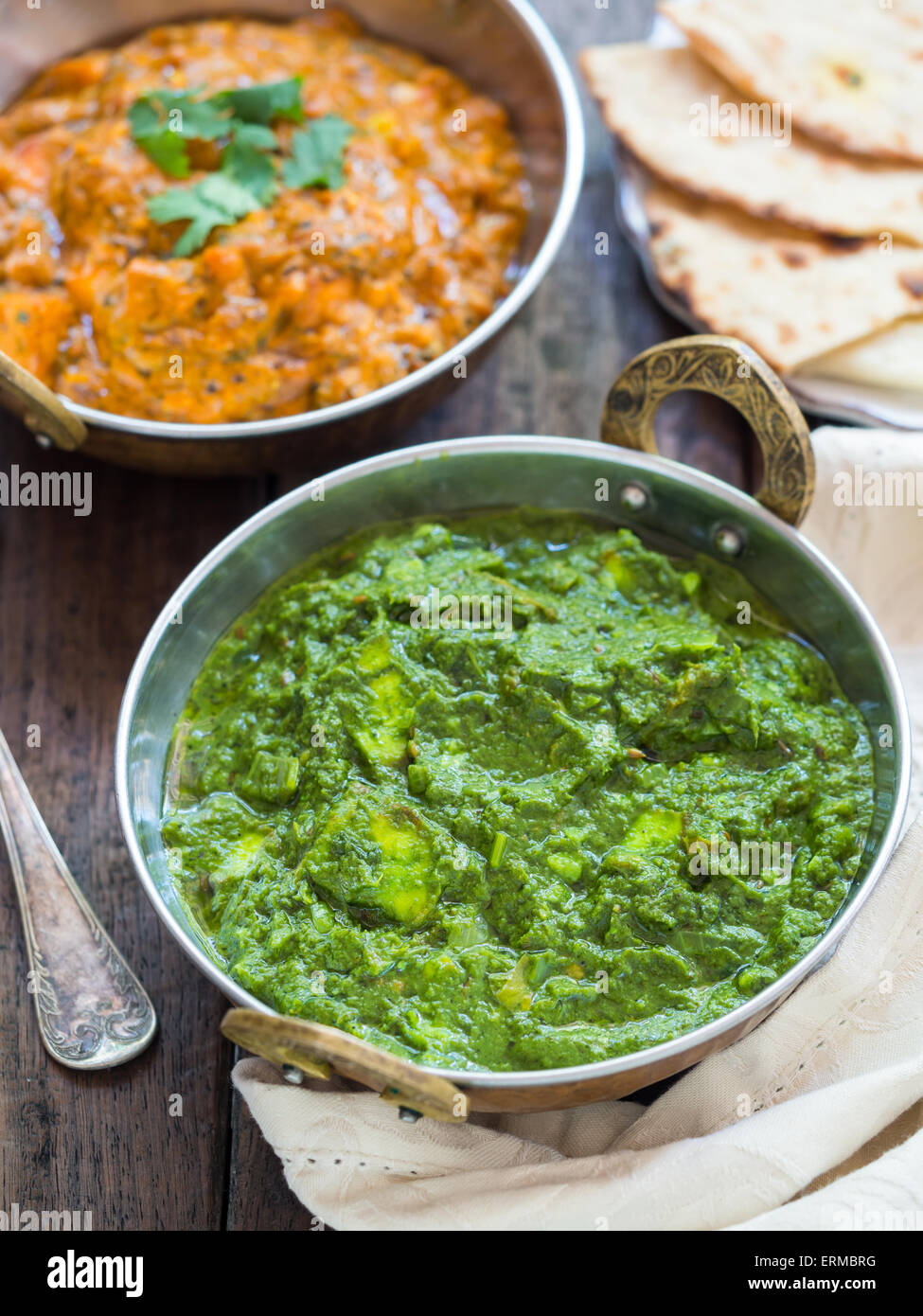 Indian Cuisine Palak Paneer And Paneer Tikka Masala Served In