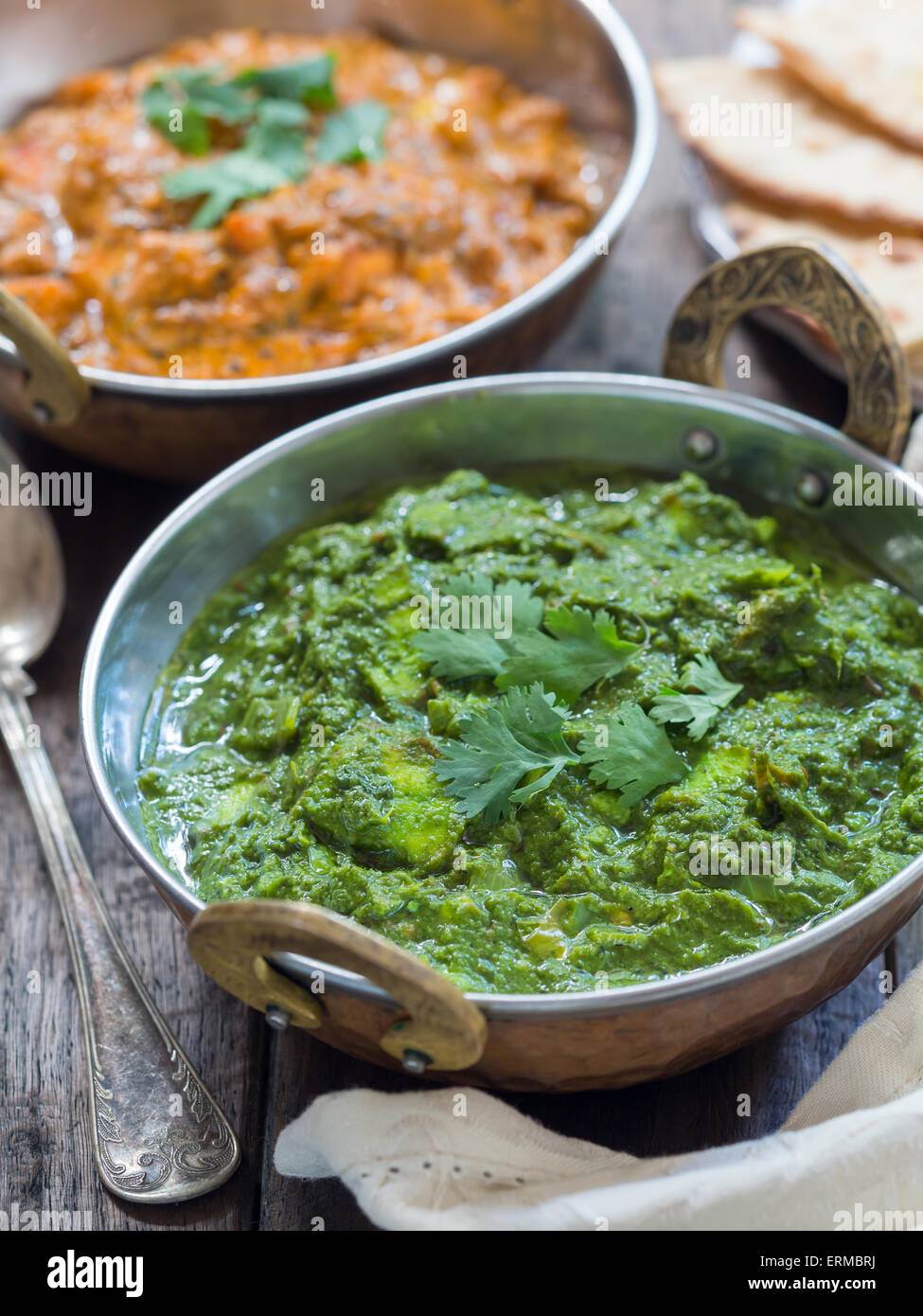 Indian cuisine: palak paneer and paneer tikka masala served in ...