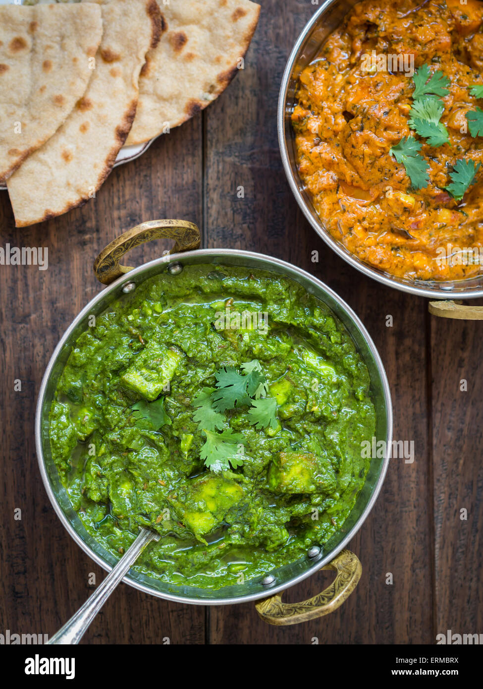Indian cuisine: palak paneer and paneer tikka masala served in ...