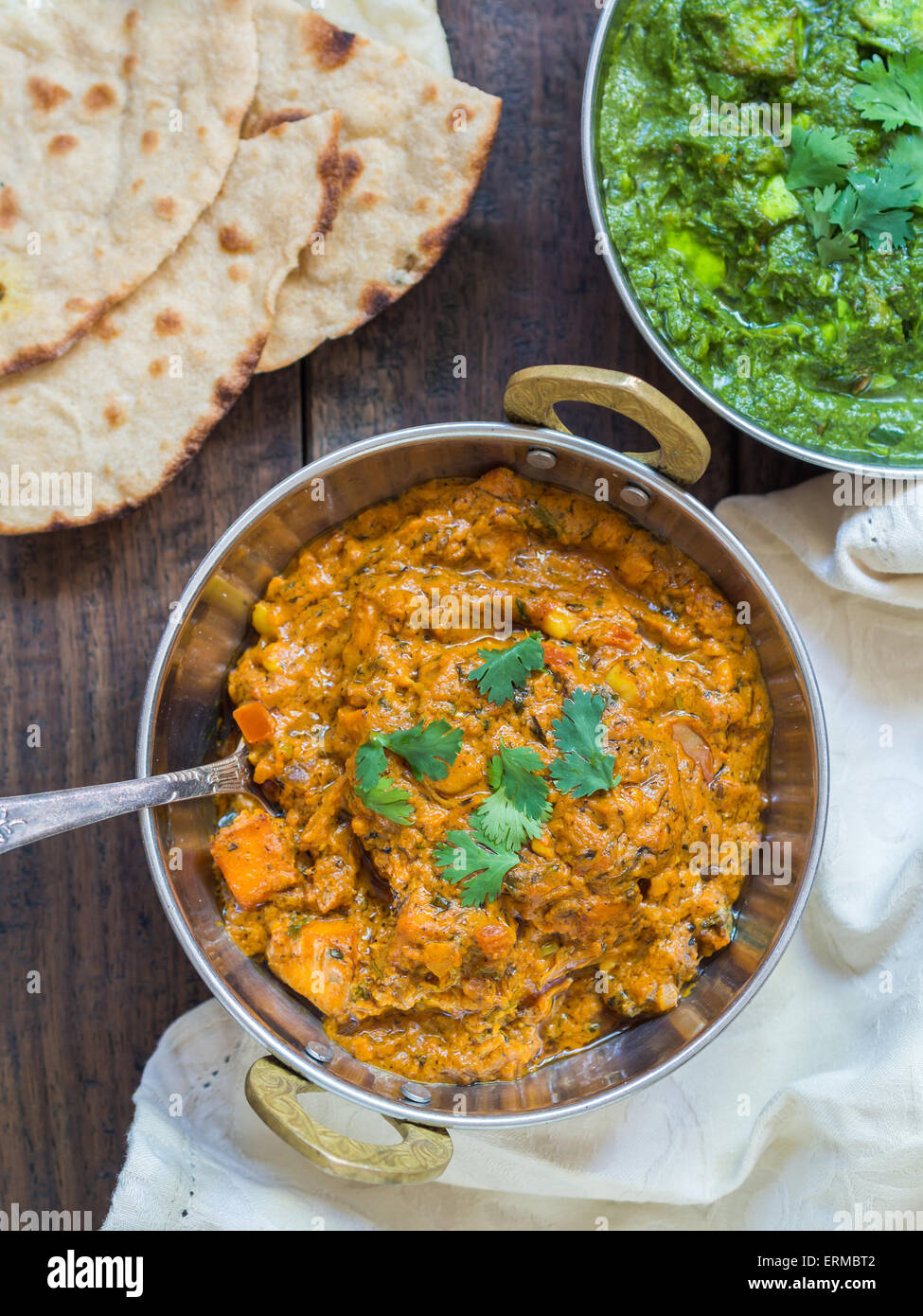 Indian cuisine: paneer tikka masala and palak paneer served in ...