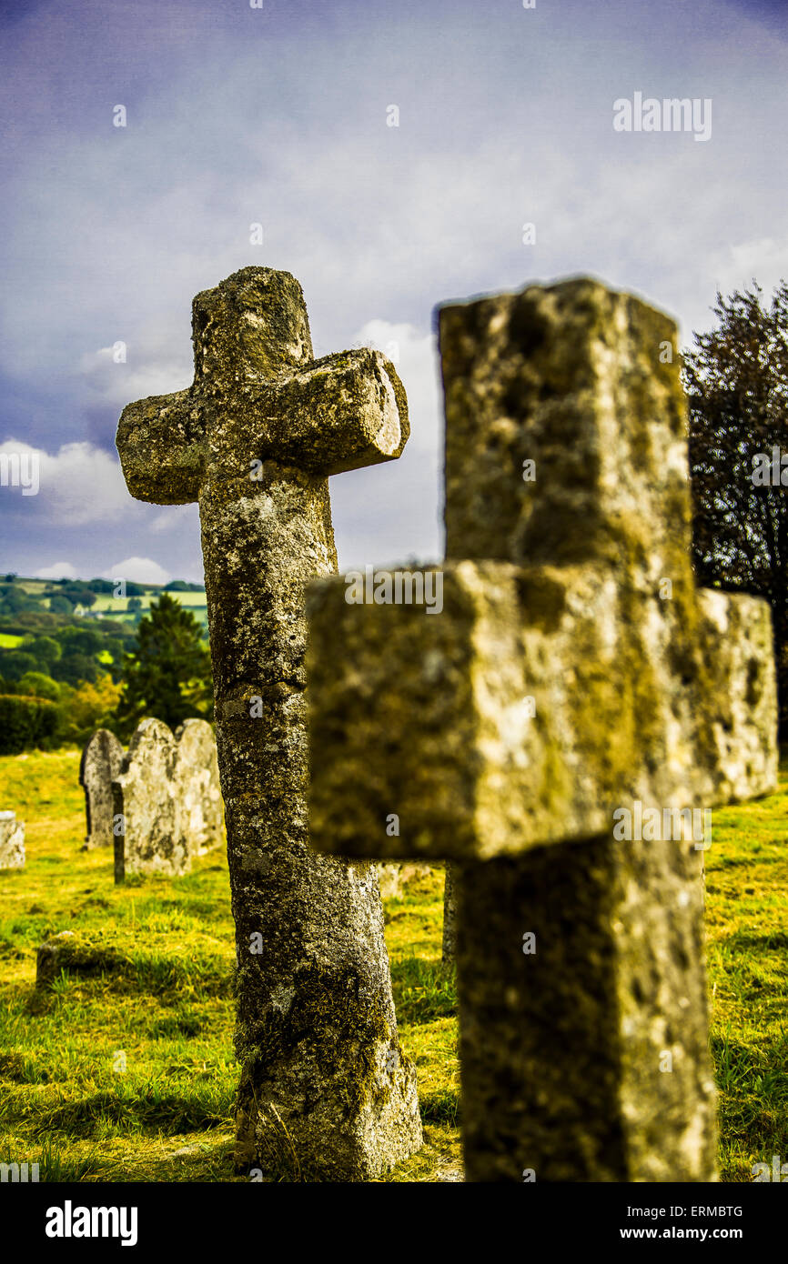 Crosses in a churchyard in Devon, England Stock Photo - Alamy