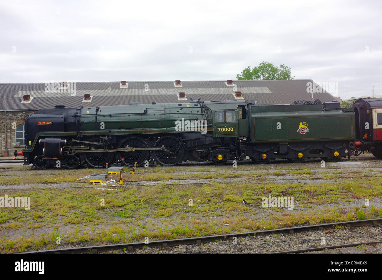 The BR Standard Class 7 70000 Britannia steam engine waiting outside ...