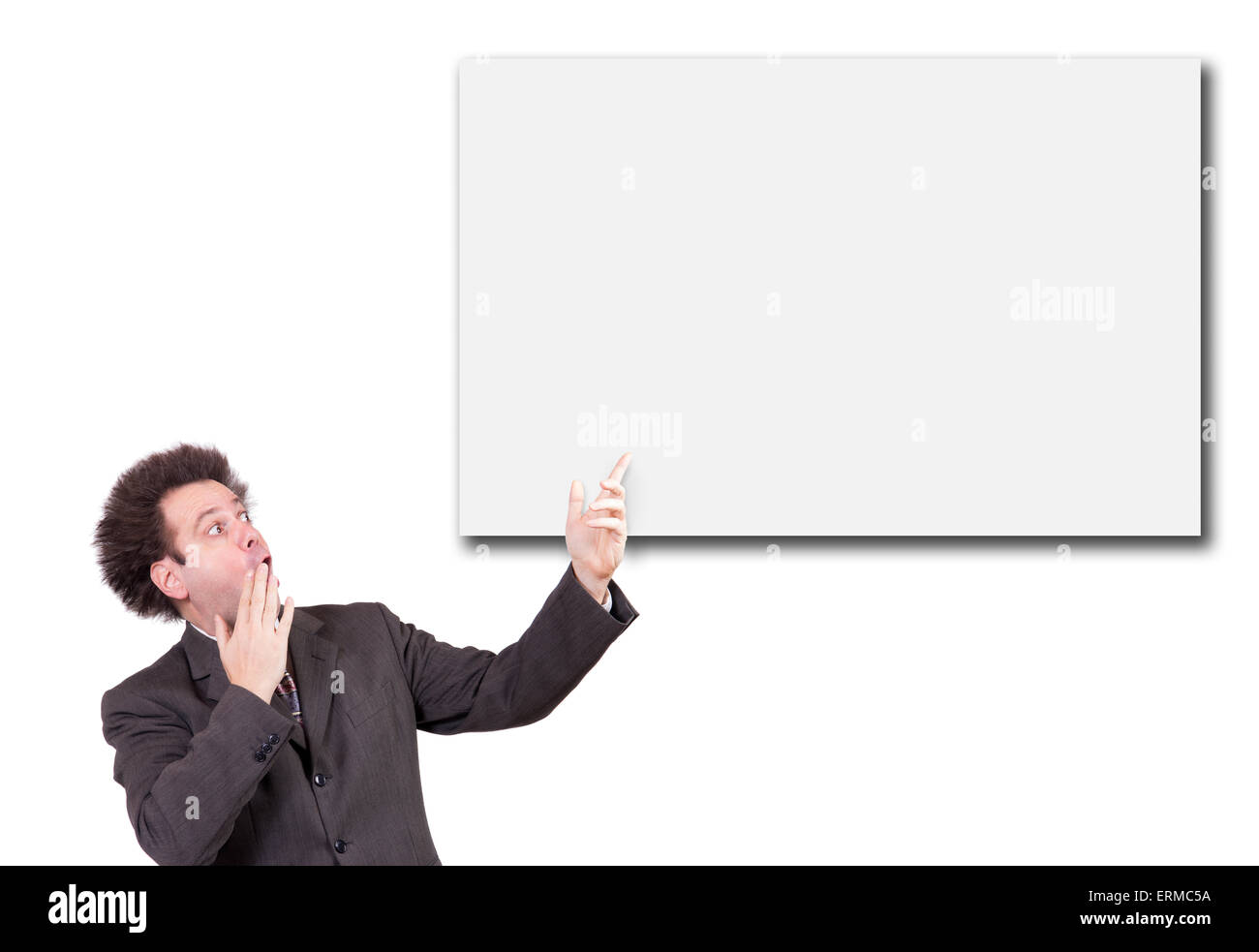 Shocked man in a suit shows a hand on the sign Stock Photo - Alamy