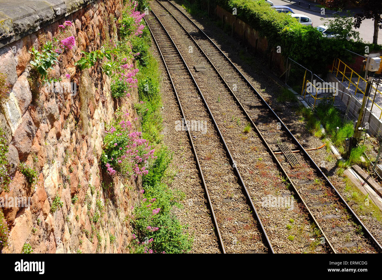 Looking down at the two train tracks that pass through the Clifton Down ...