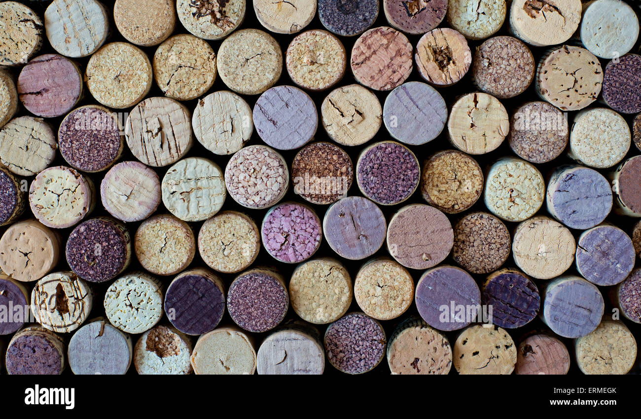 Pattern of different used wine corks background Stock Photo - Alamy