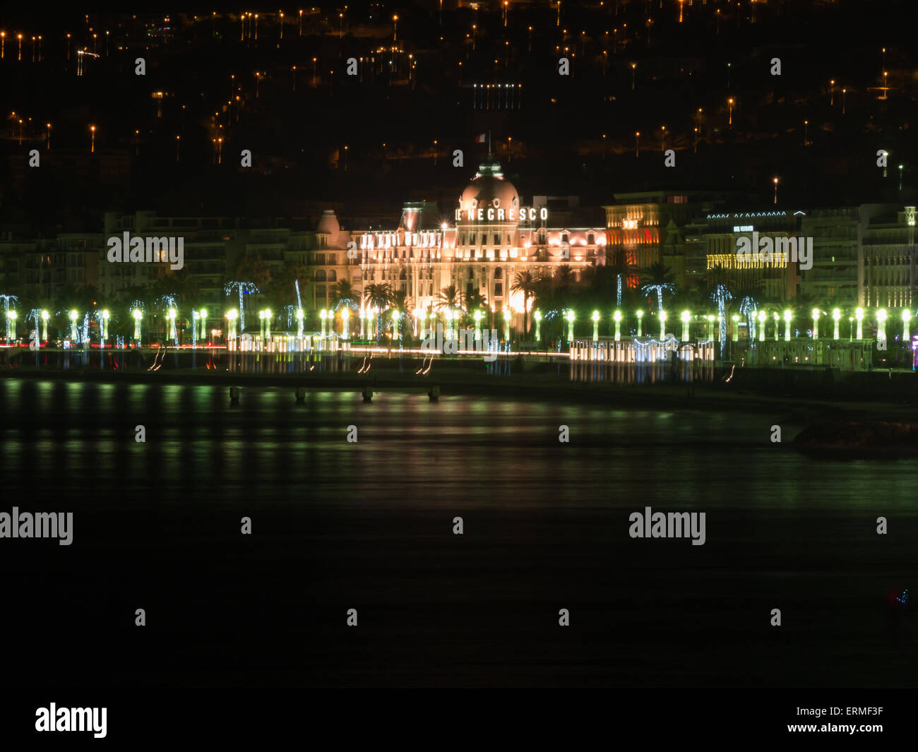 Nice seafront promenade and Negresco hotel at night Stock Photo - Alamy
