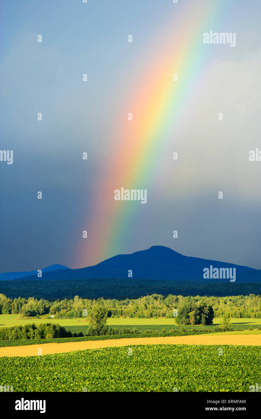 View of rainbow and Mont Pinacle from Saint-Armand; Eastern Townships ...