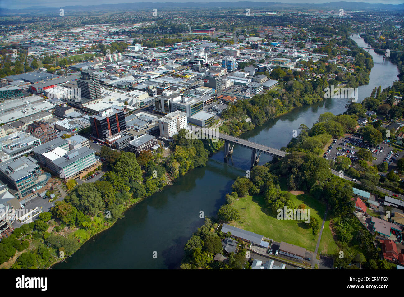 Hamilton, Waikato River, and Claudelands Bridge, Waikato, North Island ...
