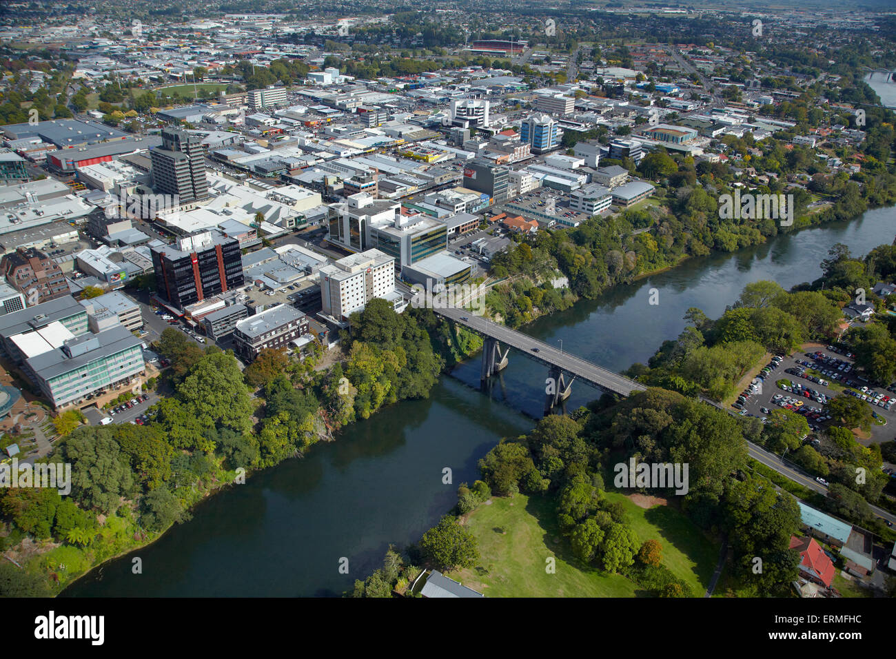 Hamilton, Waikato River, and Claudelands Bridge, Waikato, North Island ...