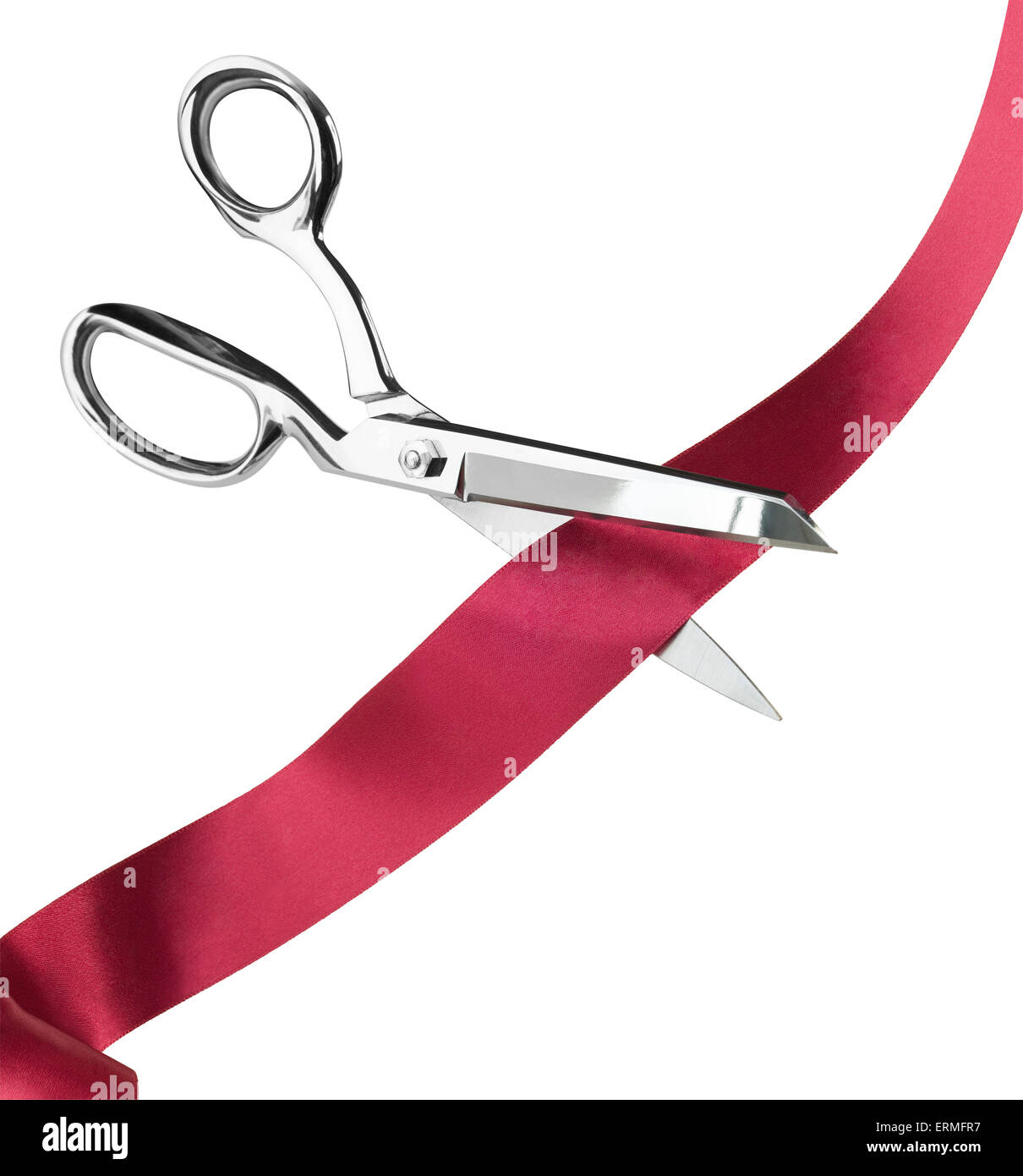 Scissors cutting a red ribbon Stock Photo - Alamy