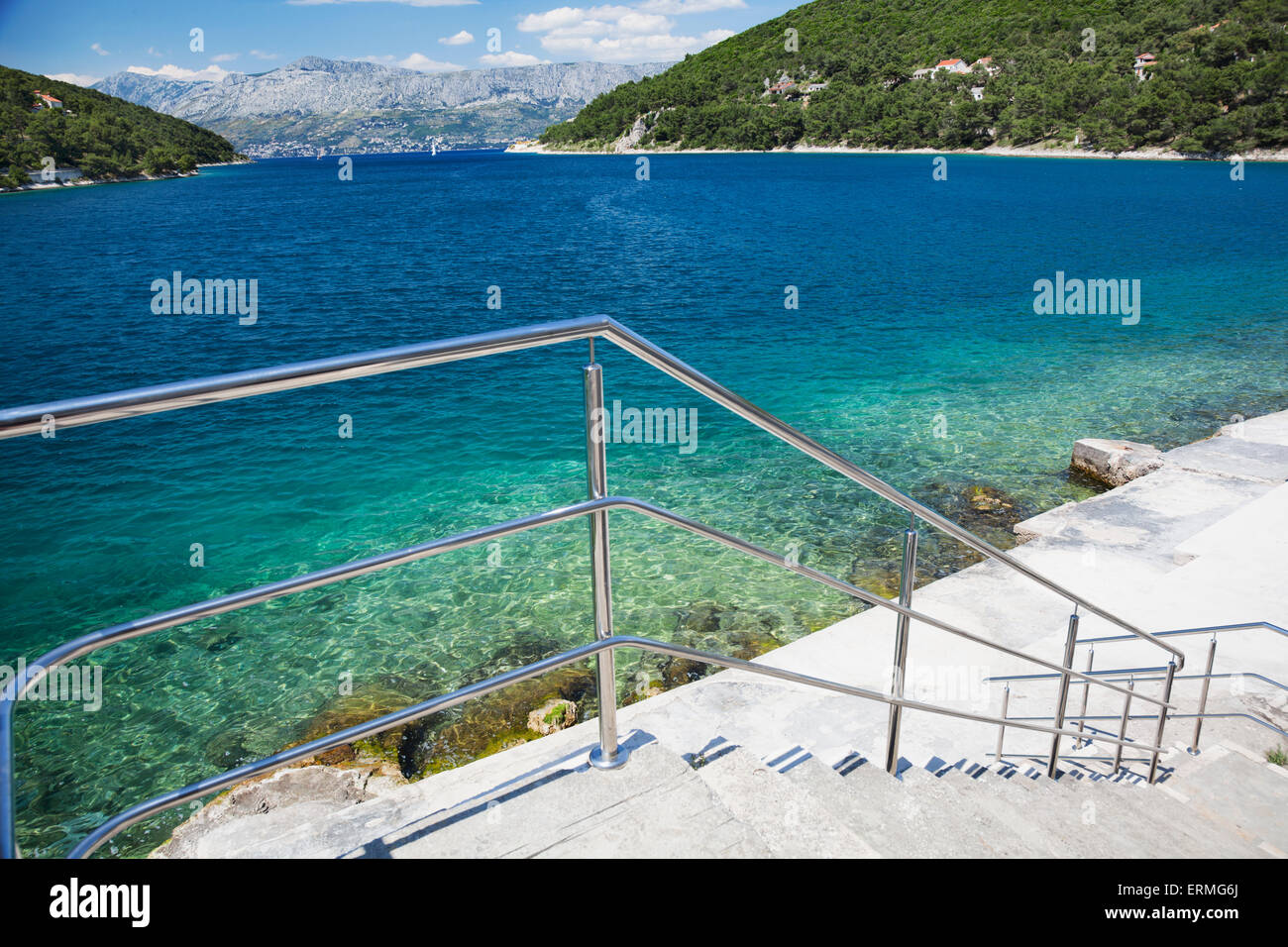 Steps to a platform for swimming in the Adriatic Sea; Pucisca, Brac ...