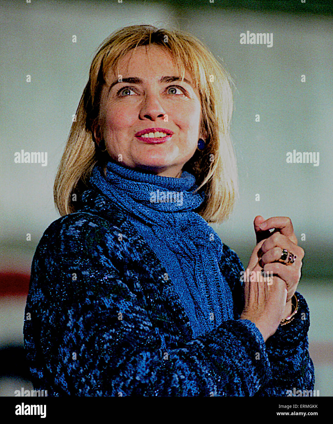 USA 1992 Hillary Clinton on stage during campaign stop. Credit: Mark ...