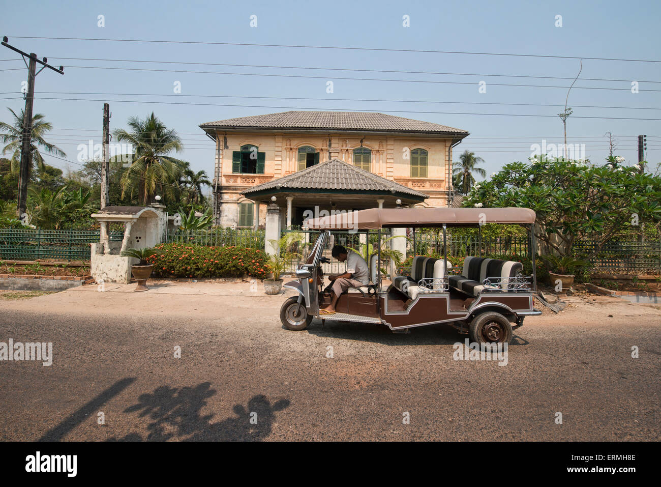 Old colonial house and tuk tuk, Champasak, Laos Stock Photo - Alamy