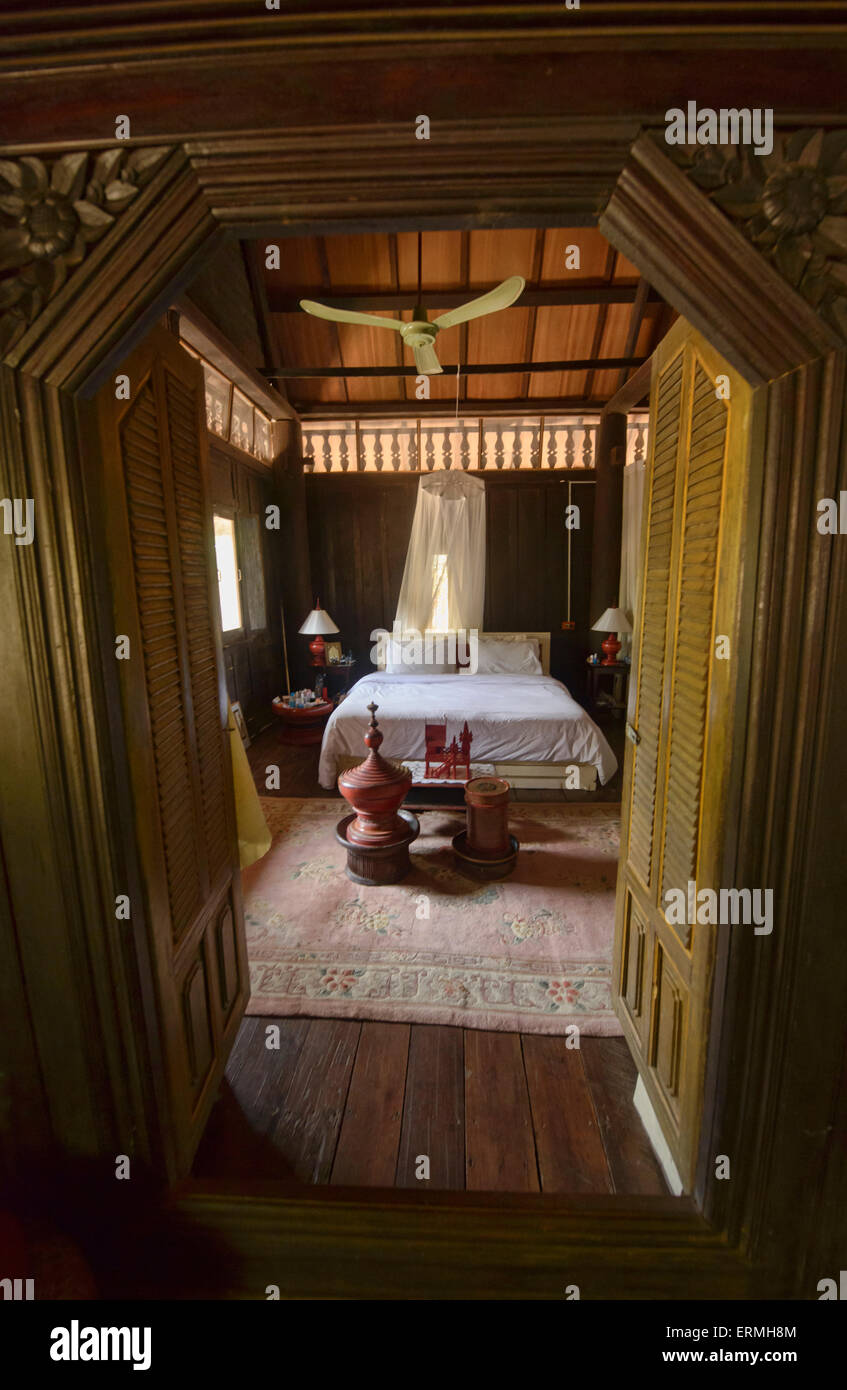 bedroom in a traditional teak house, Champasak, Laos Stock Photo - Alamy