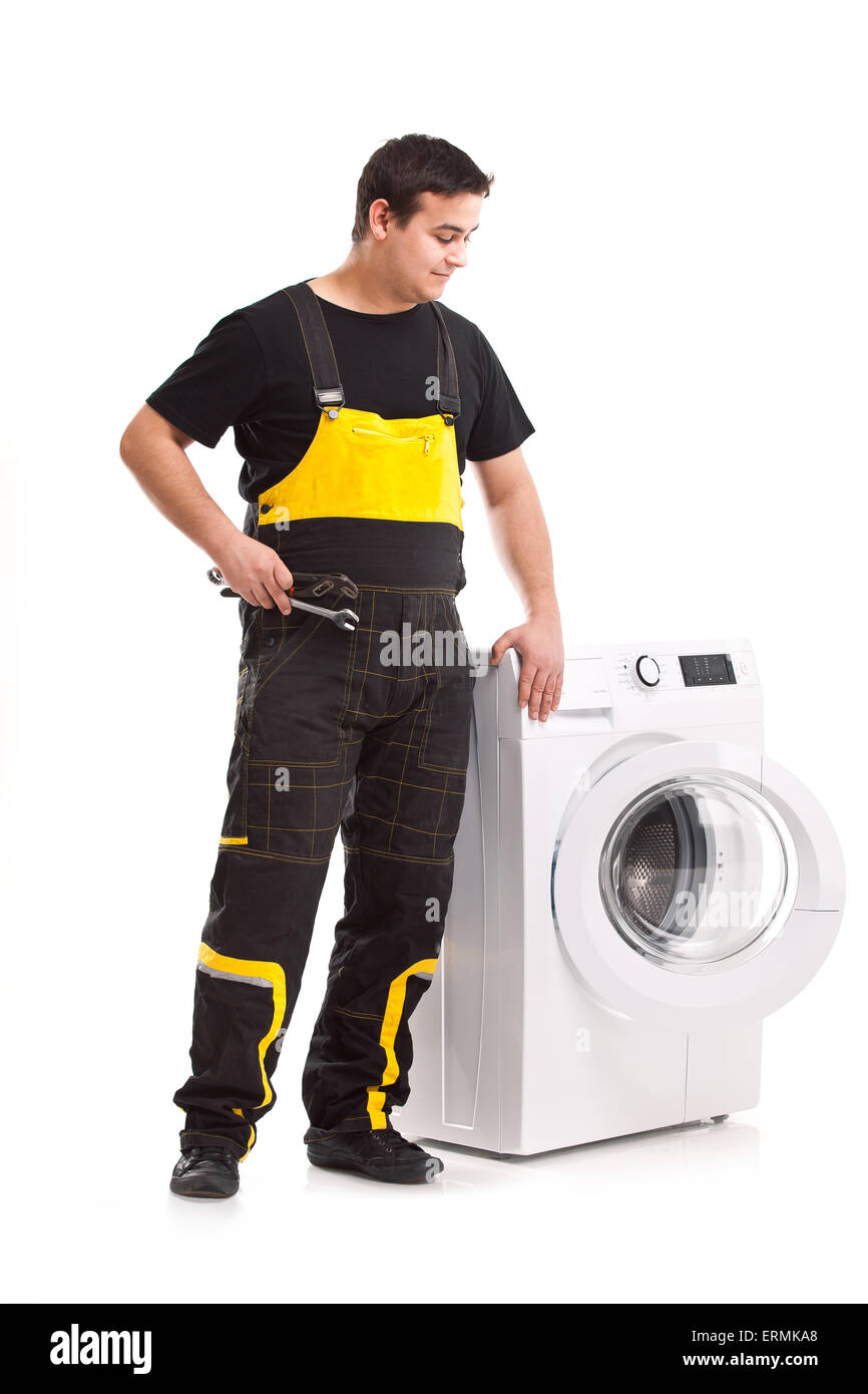 Plumber washing machine Cut Out Stock Images & Pictures - Alamy