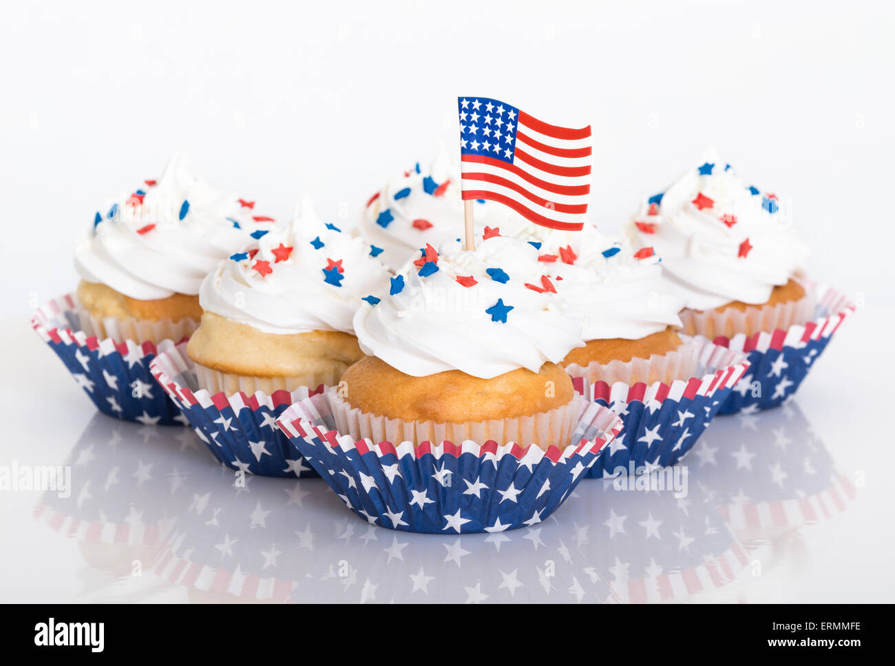 Patriotic 4th of July cupcakes with sprinkles and American flag Stock ...