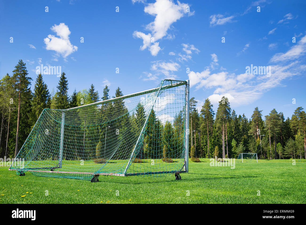 Soccer football field pitch net goal empty grass hi-res stock ...