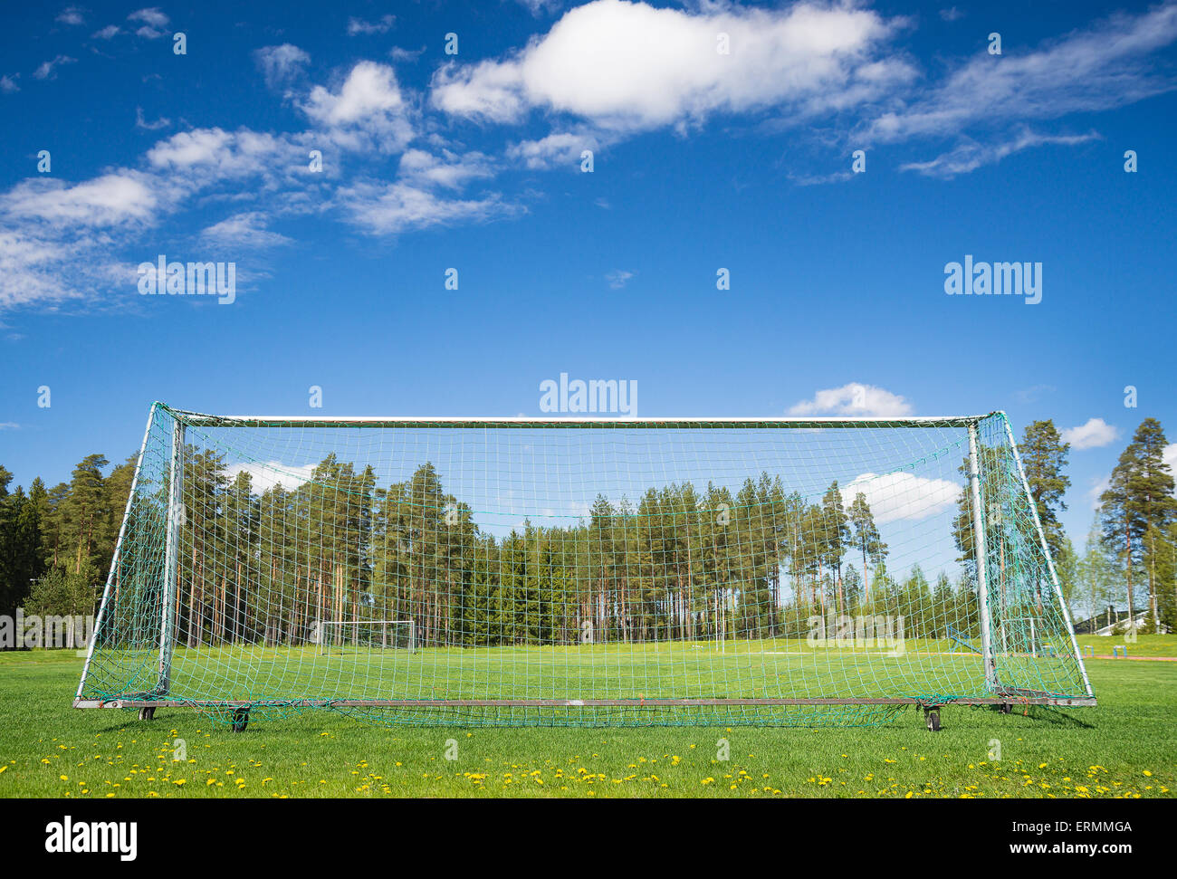 Soccer football field pitch net goal empty grass hi-res stock ...