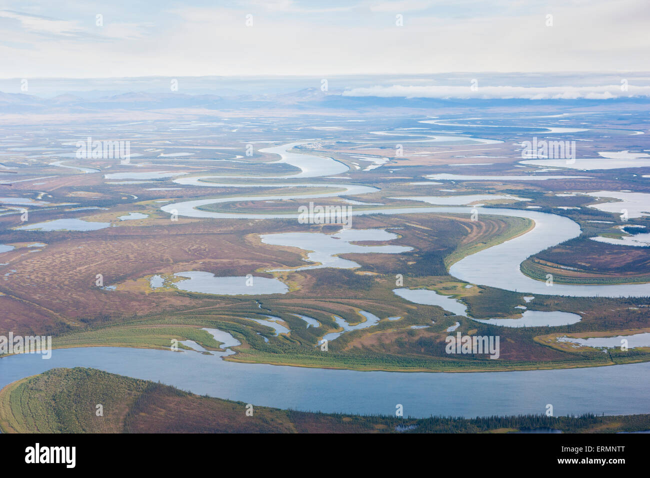 An aerial view of the Kobuk River Delta and surrounding wetlands, Kobuk ...