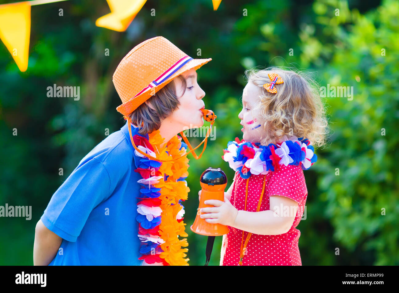 Two Dutch children, fans and supporters of Dutch football team ...