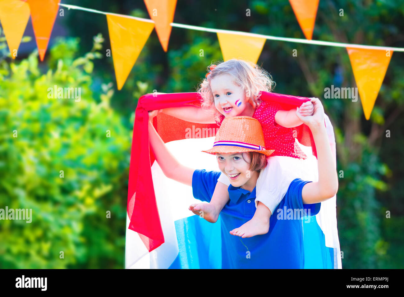 Two Dutch children, fans and supporters of Dutch football team ...
