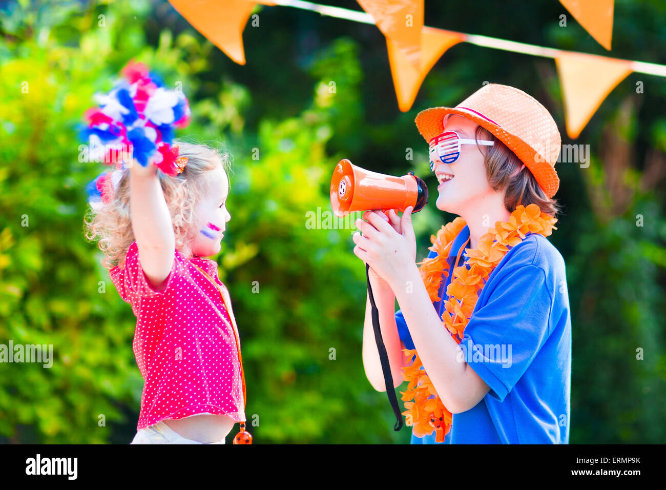Two Dutch children, fans and supporters of Dutch football team ...