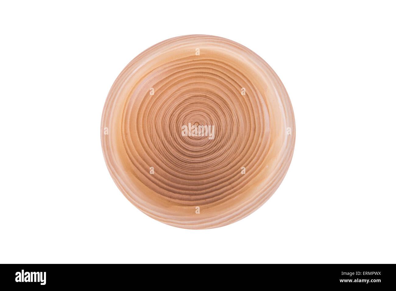 Close up top view of wooden empty bowl, isolated on white background ...