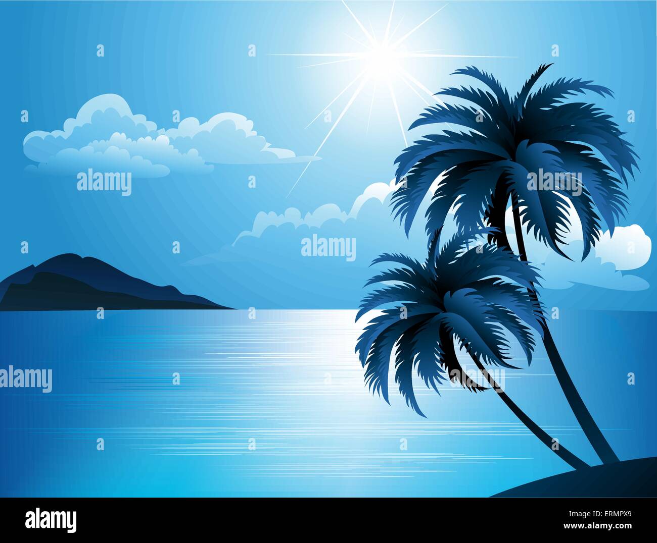Summer beach with palm trees vector illustration Stock Vector Image ...